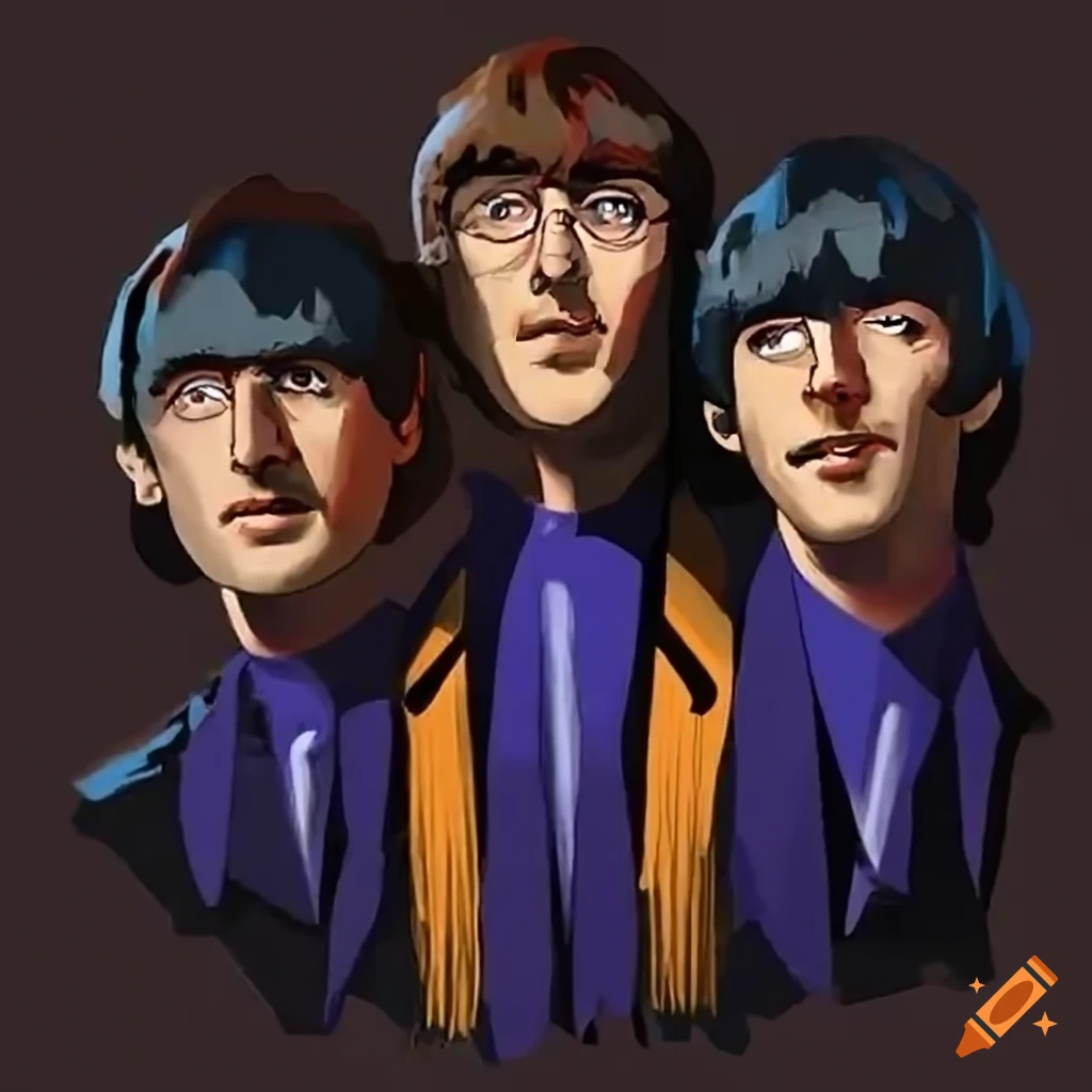 Cartoon depiction of the beatles with lennon playing a moog synthesizer ...