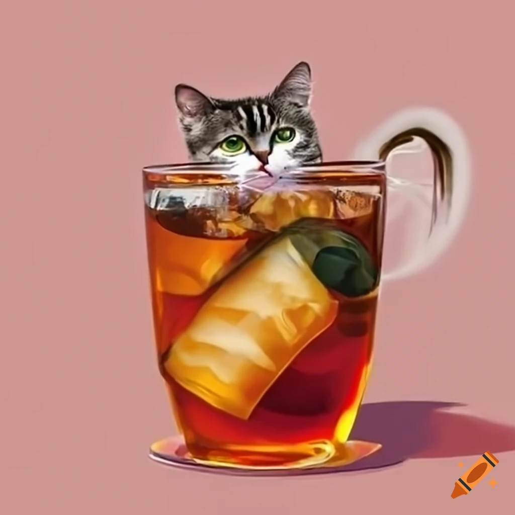 Cat drinking an iced tea on Craiyon