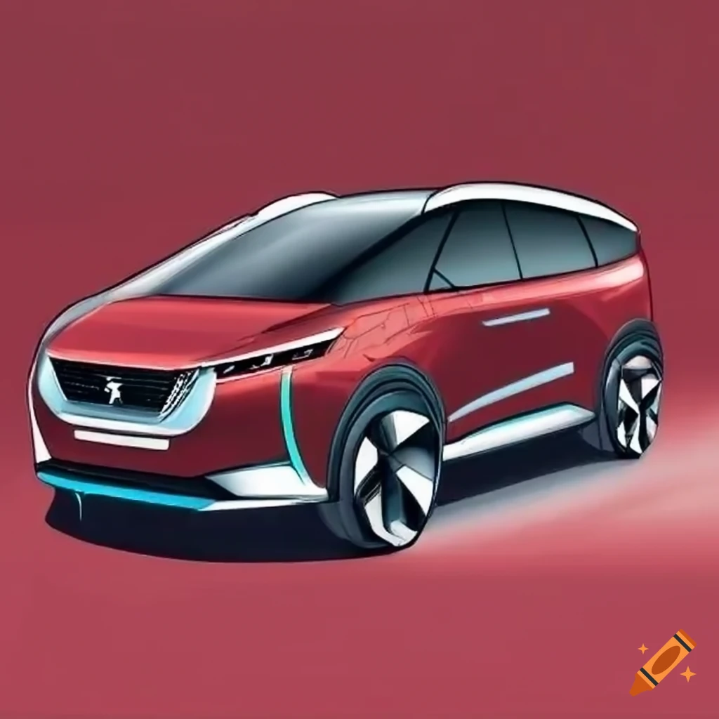 Peugeot leo concept electric crossover mpv design sketch on red background on Craiyon