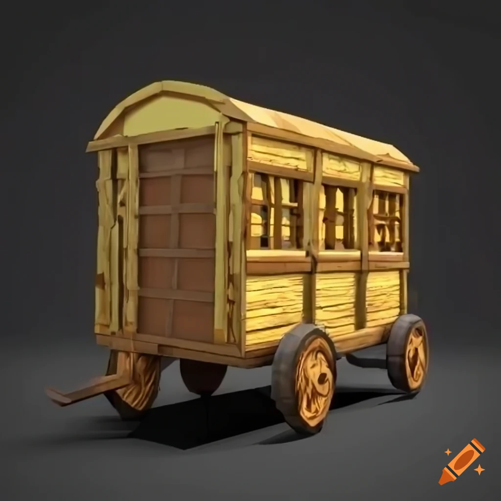 Low poly art of a medieval trailer with gold on Craiyon