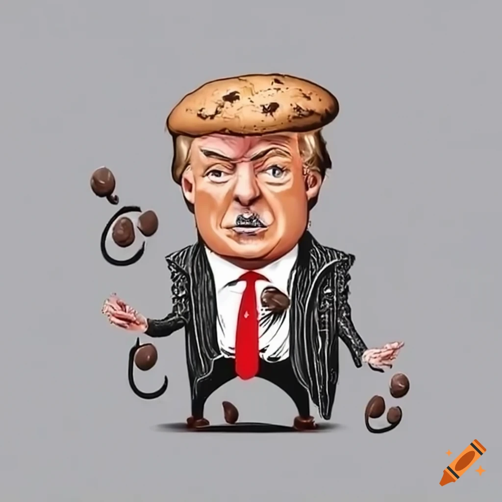 Satirical depiction of Donald Trump with giant chocolate chip cookies ...