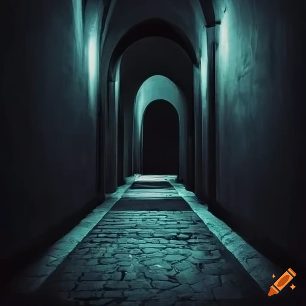 Dark castle hallway with candles on the wall on Craiyon