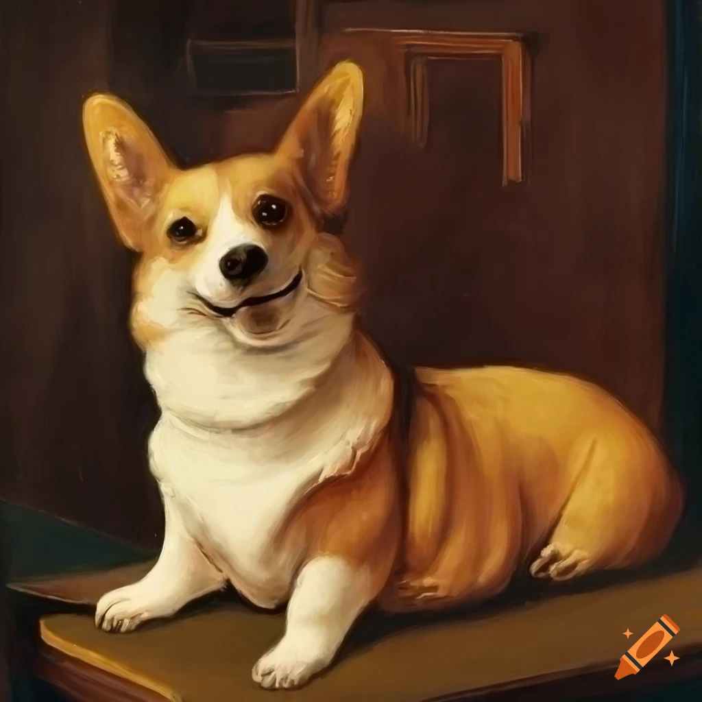 Van Eyck style medieval painting of a corgi on Craiyon