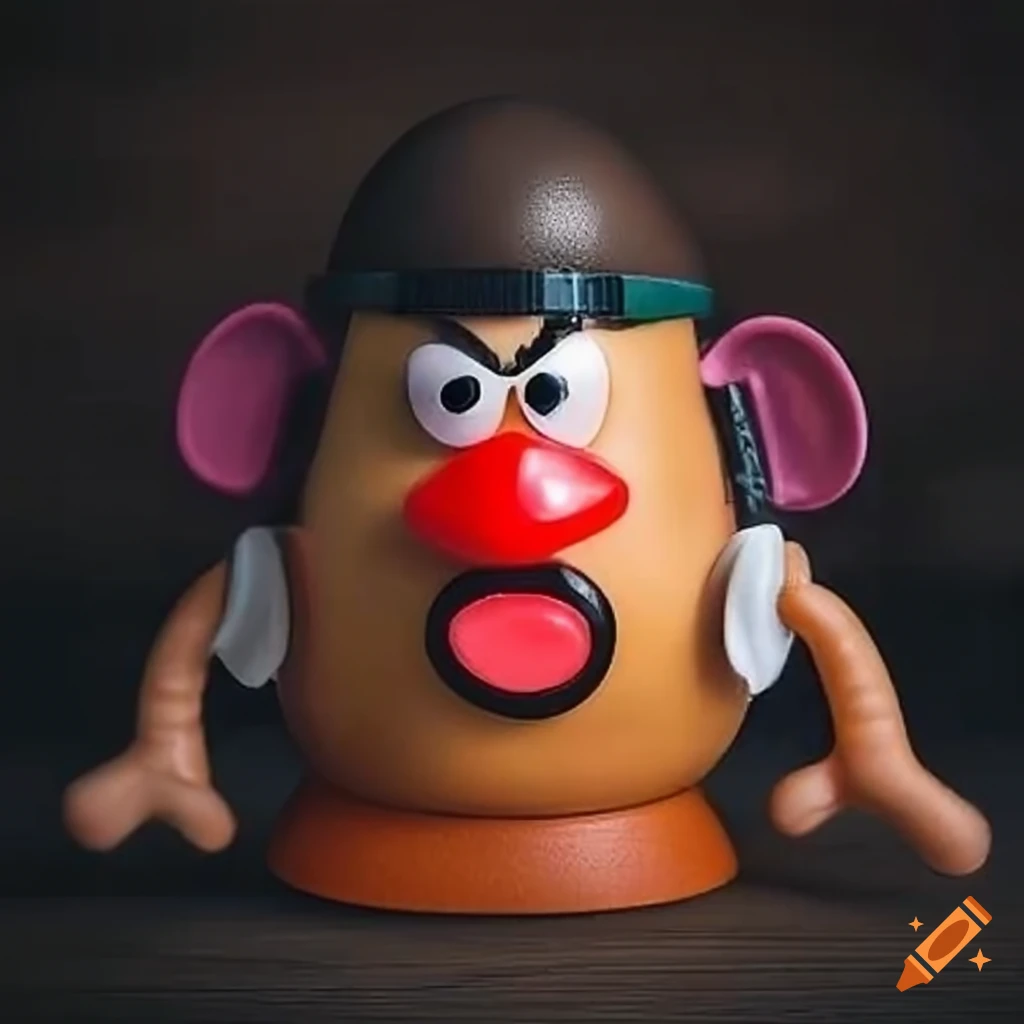 Mrs. potato head toy with angry expression and exaggerated features on ...