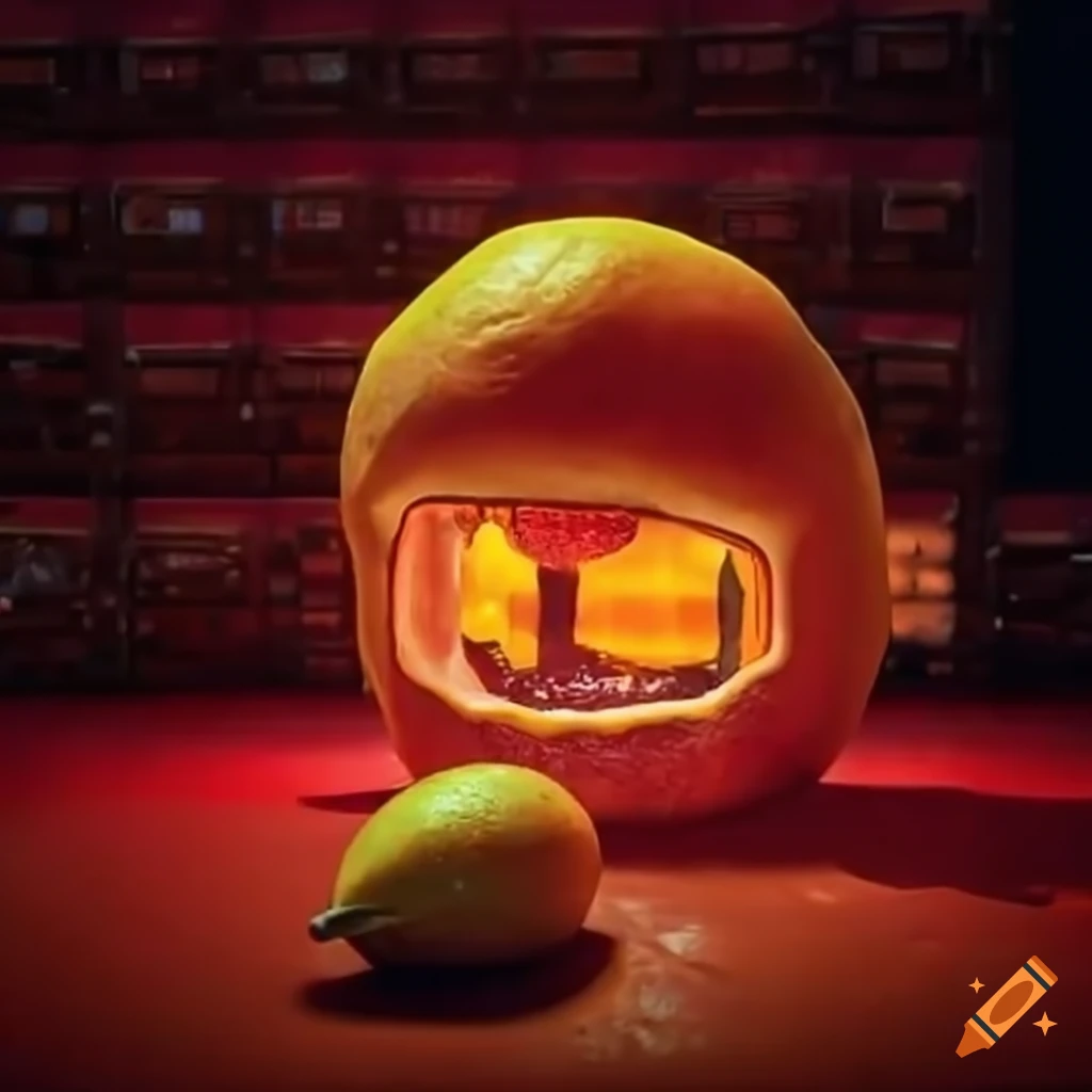 Omega Mart, Lemons, Killer Tomatoes in a city battle scene on Craiyon