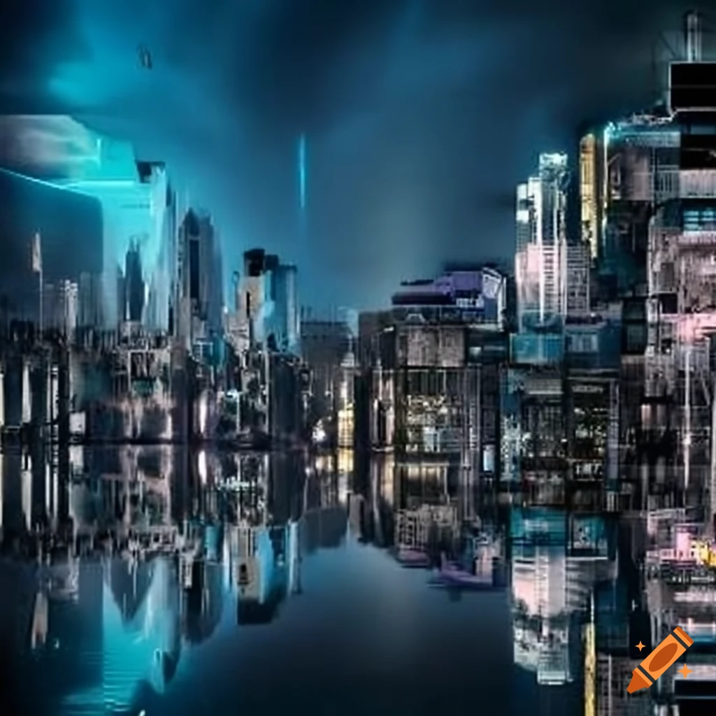 Futuristic city divided into utopia and dystopia on Craiyon