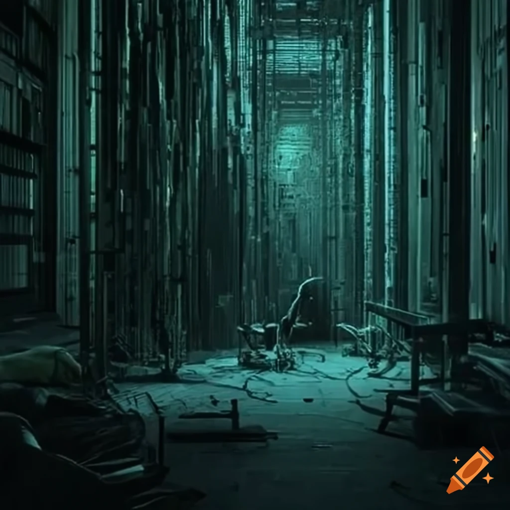 Room with wire matrix apocalypse style on Craiyon