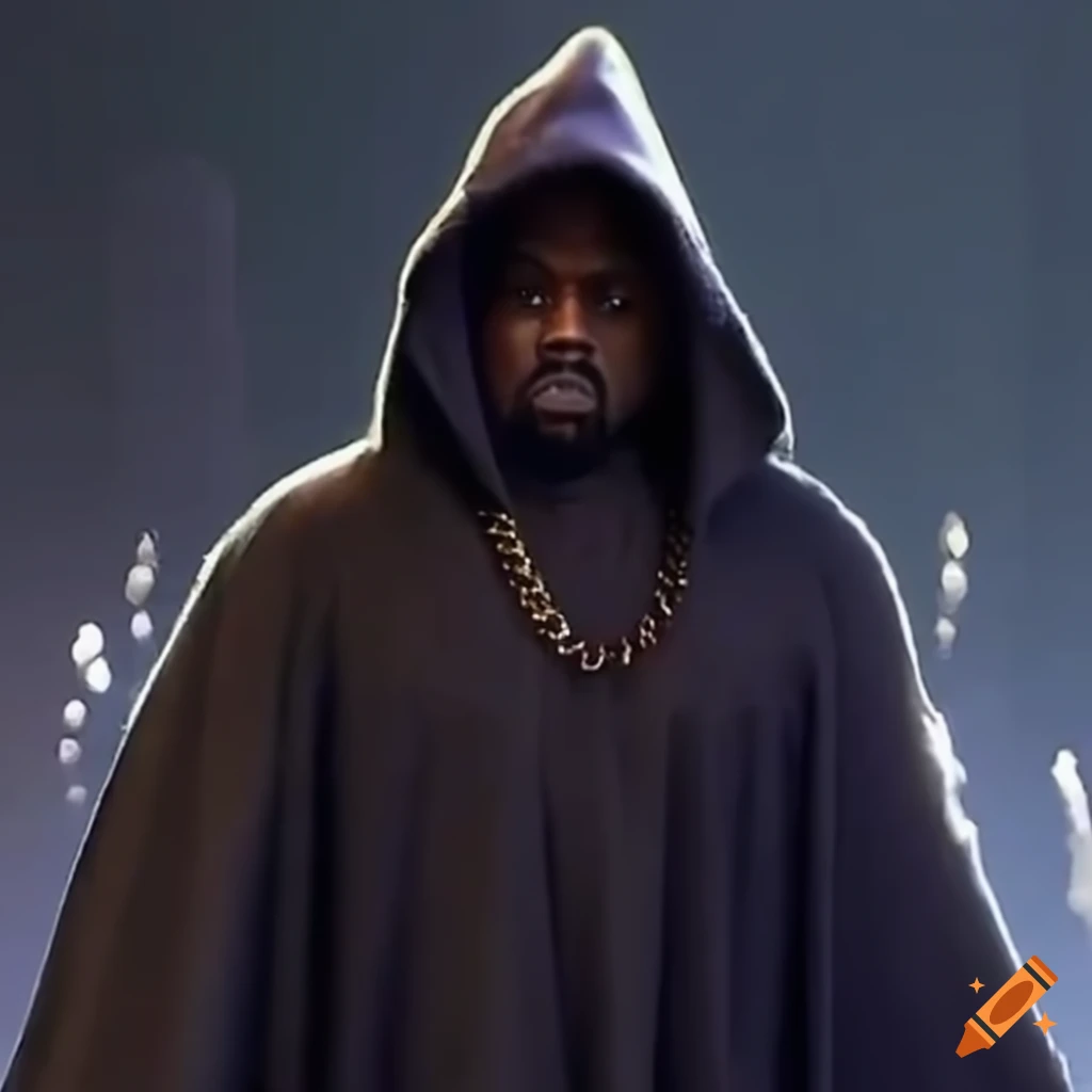 Kanye West in a wizard cloak showcasing his magical abilities on Craiyon