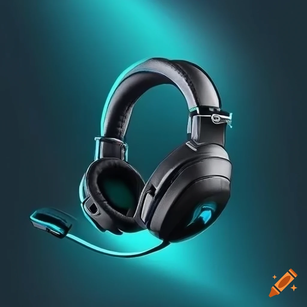 Black gamer headset with turquoise lights in manga style on Craiyon