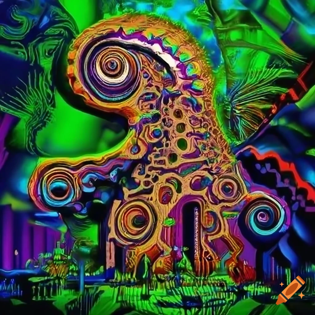 Psychedelic alien gigantic tree in tube art style on Craiyon