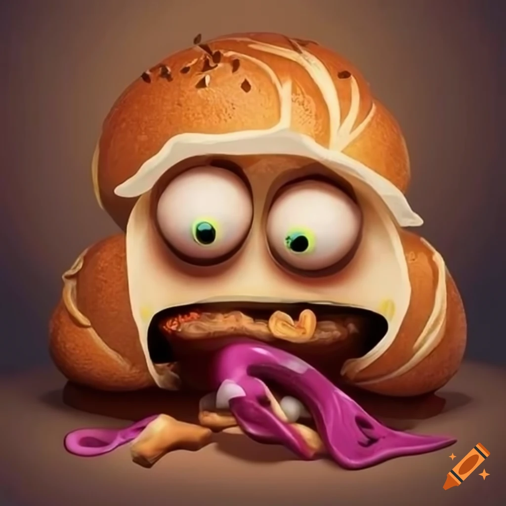 Sandwich with evil cartoon character fillings on a tall bun on Craiyon