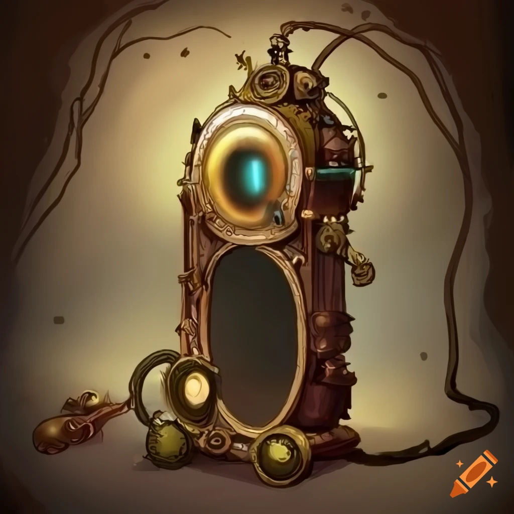 Steampunk gadget with attached mirror in fantasy art style on Craiyon