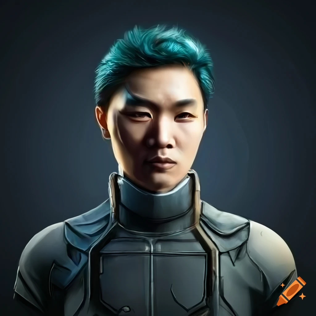 Asian male in sci-fi attire on Craiyon