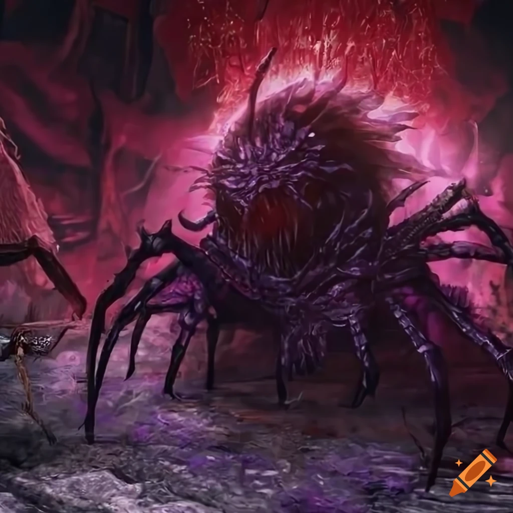Fantasy illustration of a Spider Broodmother in purple and red colors ...