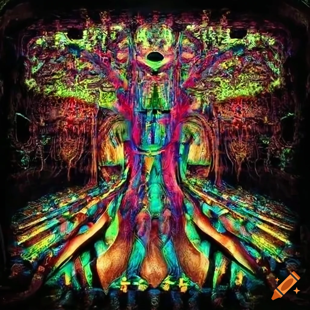 Psychedelic alien tree in tube art style with technical drawing of tropical plants on Craiyon