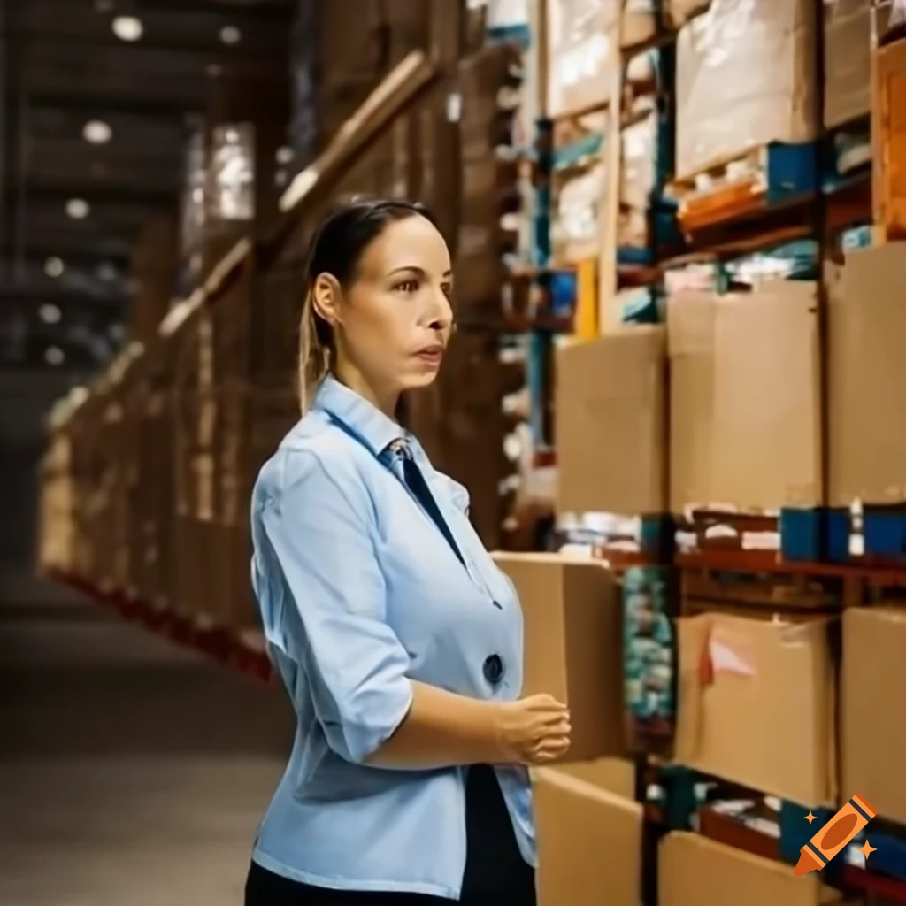 Female operation manager in a warehouse on Craiyon