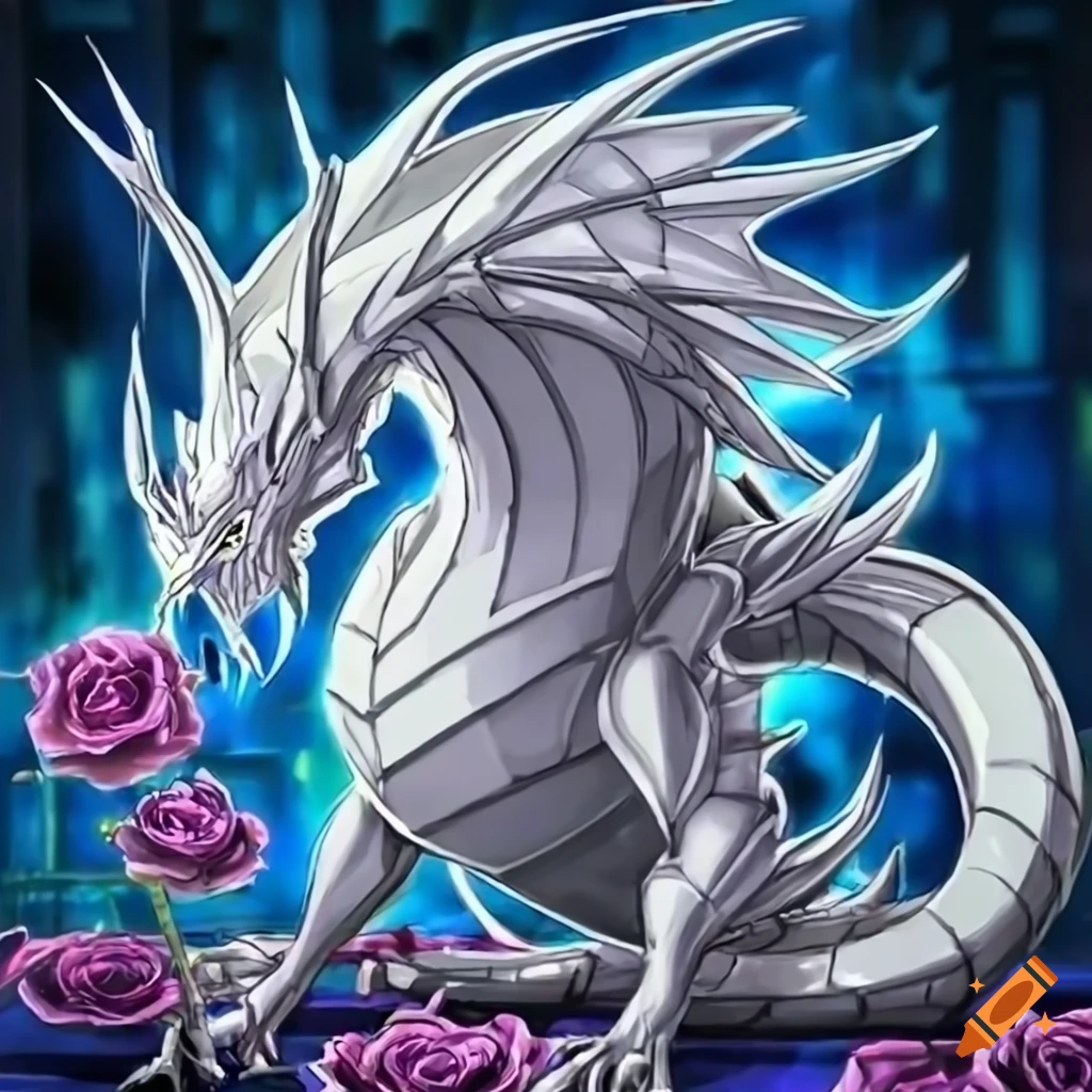 White roses dragon from yu-gi-oh trading card game in modern style on ...