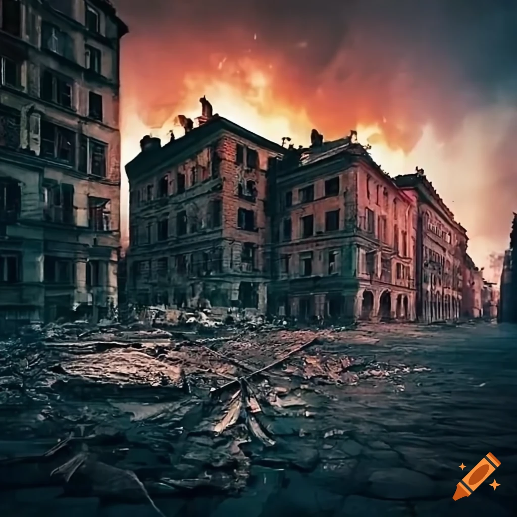 Destroyed varsovia ghetto with a piano background on Craiyon