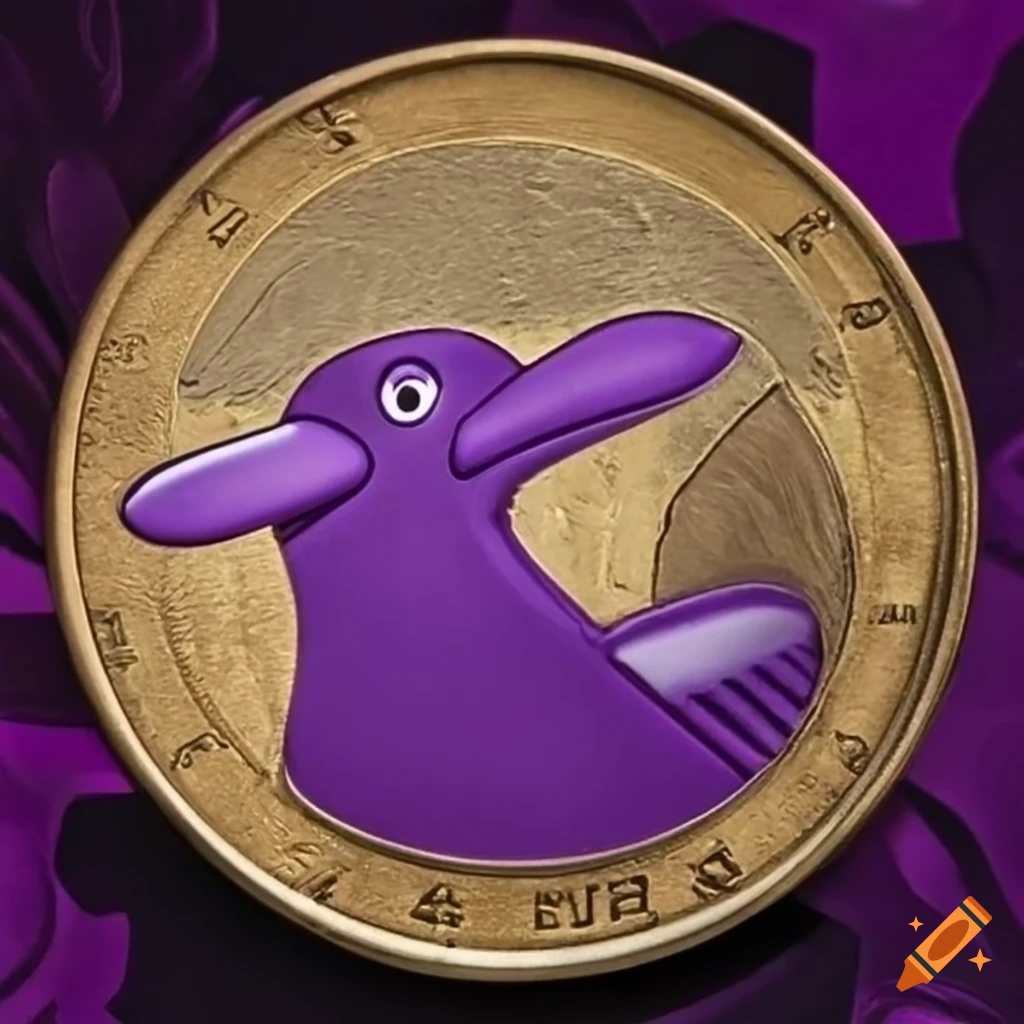 Purple political platypus party logo on a coin on Craiyon