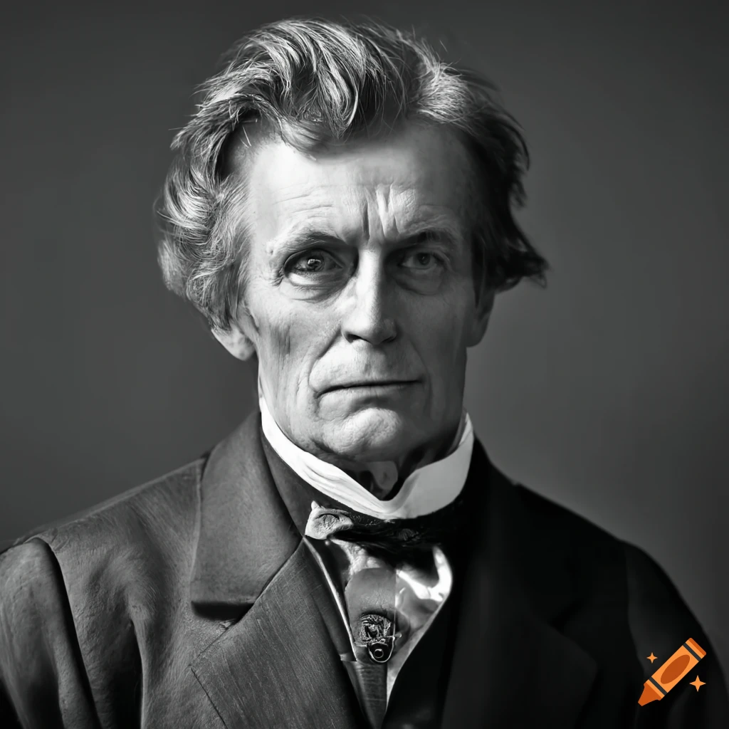 Andrew Jackson stern expression portrait in black and white on Craiyon