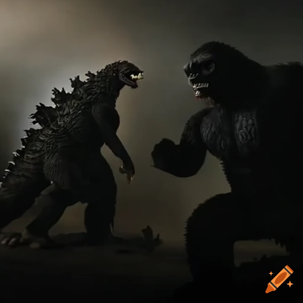 Godzilla battling king kong in an epic fight on Craiyon