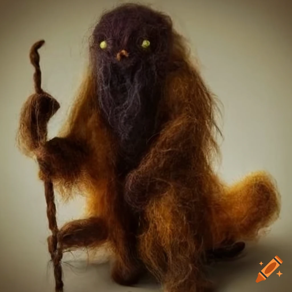 Fantasy felted wool creatures in special clothing on Craiyon