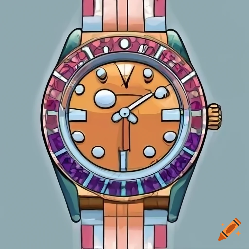 Colorful cartoon illustration of a rolex watch on Craiyon