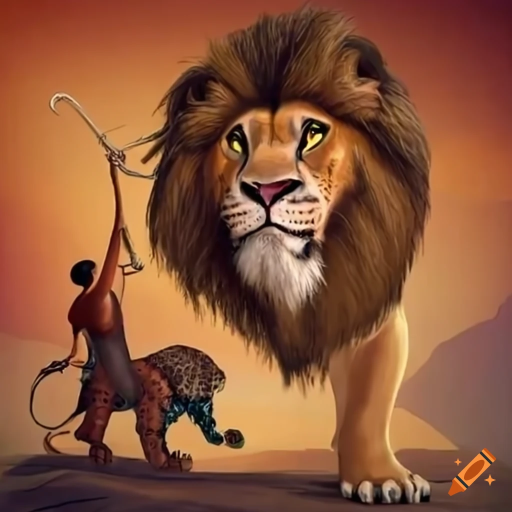 Epic scene of David with slingshot and lion resembling Scar from Lion ...