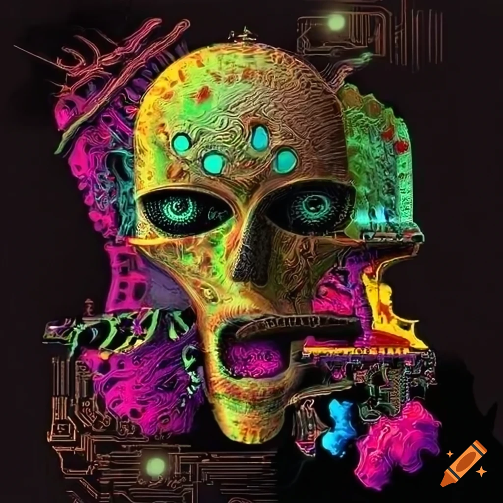 Psychedelic alien tree in tube art style with detailed technical ...