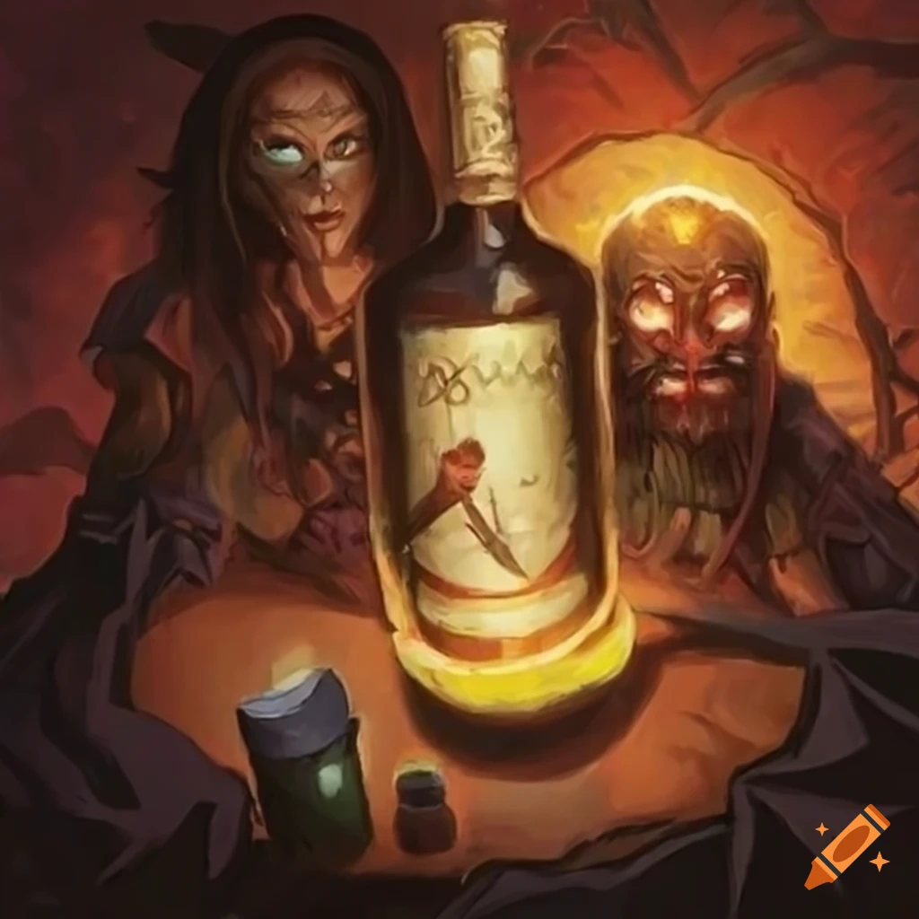 Illustration of a person holding a big bottle of alcohol in a fantasy ...