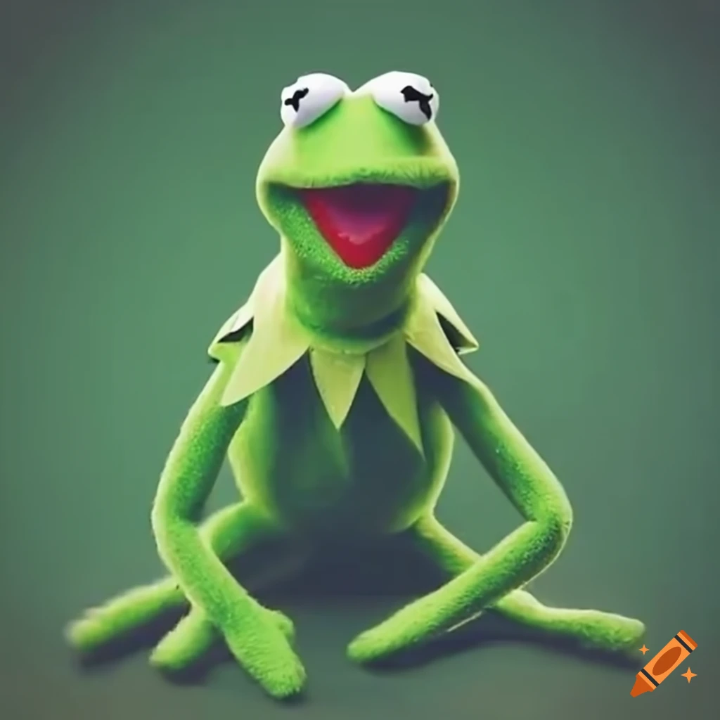 Kermit the frog in a comical and emotional pose on Craiyon