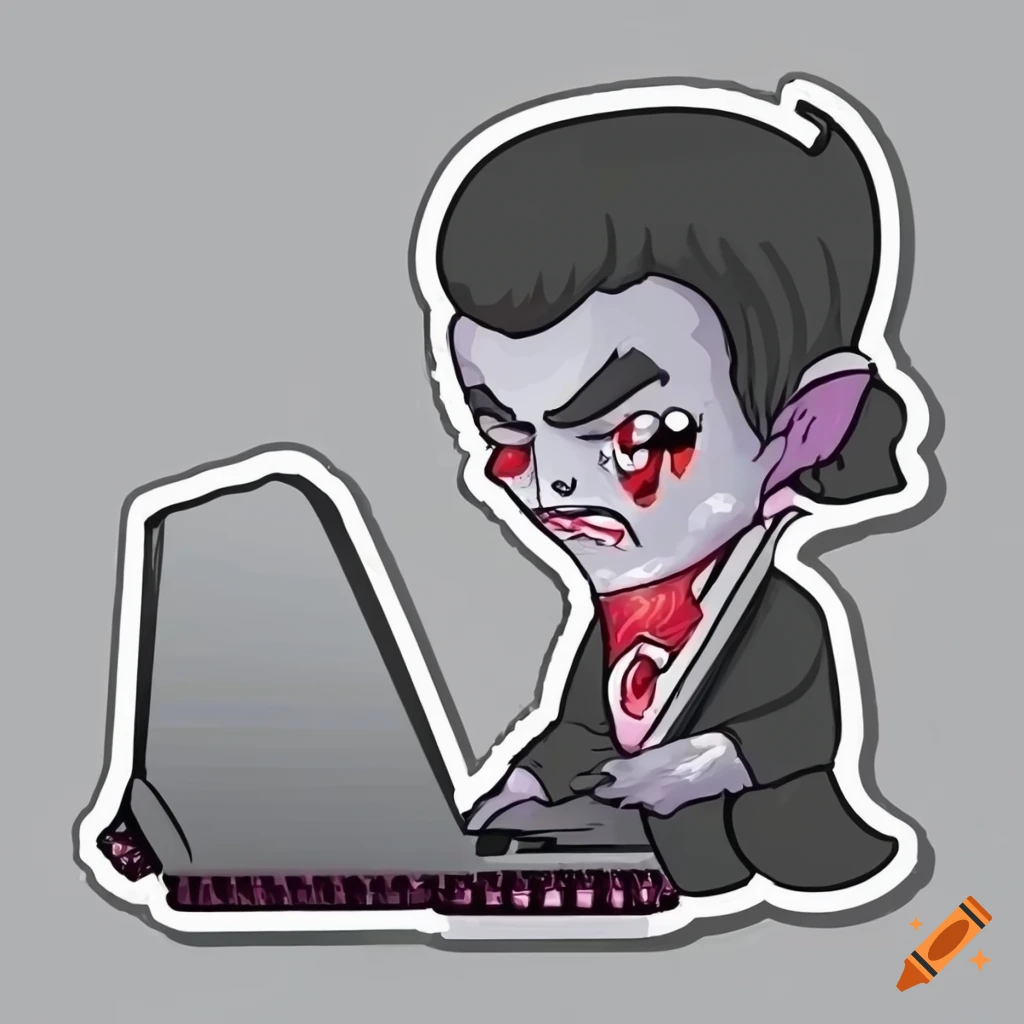 Vampire coding sticker on laptop with white outline on Craiyon