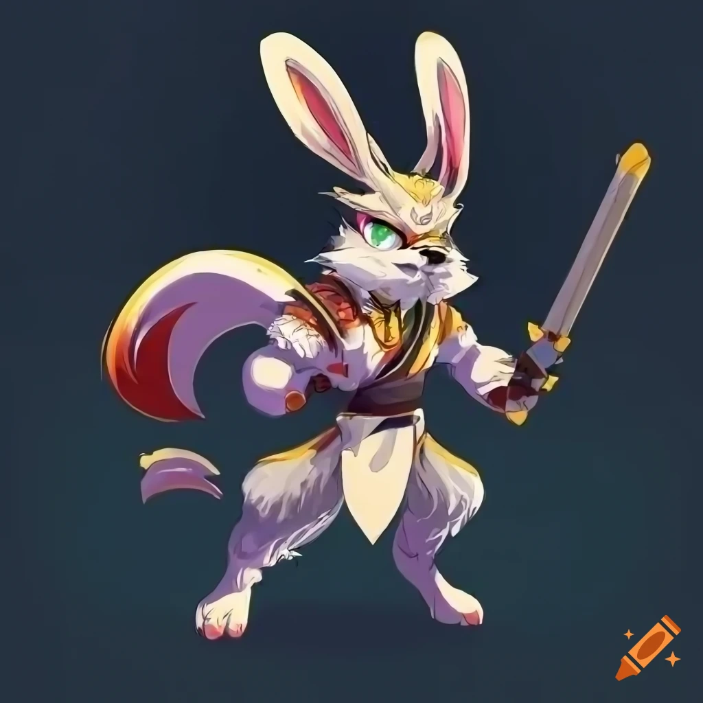 Action-packed anthro rabbit hybrid rōnin in ethereal fantasy anime ...