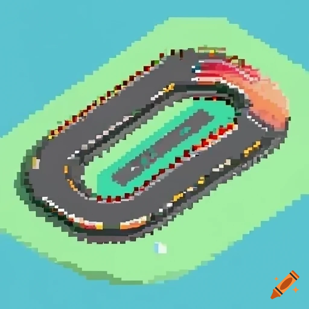 Isometric racetrack in 2d pixel art style on Craiyon