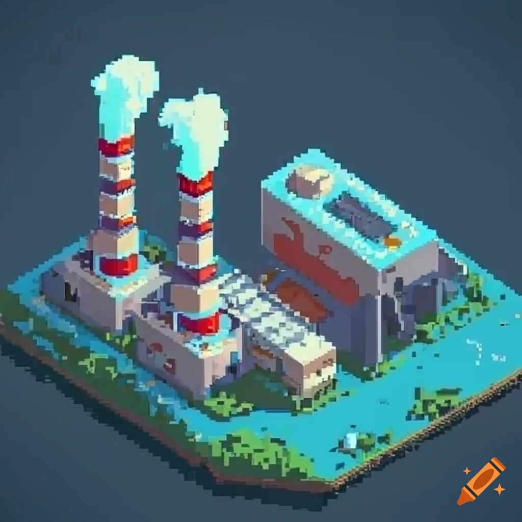 Isometric view of a geothermal power plant in 2d pixel art on Craiyon