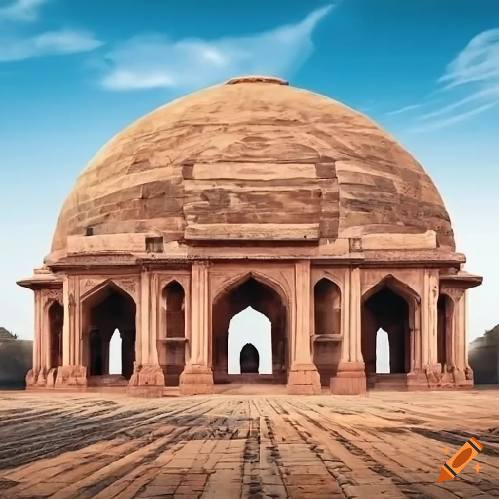 Ancient Indian dome-shaped auditorium with plain stone wall design on ...