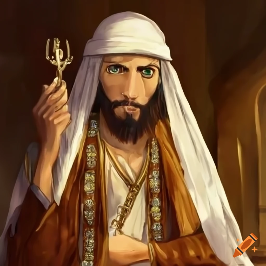 Anime portrait of an ancient male merchant with jewelry on Craiyon