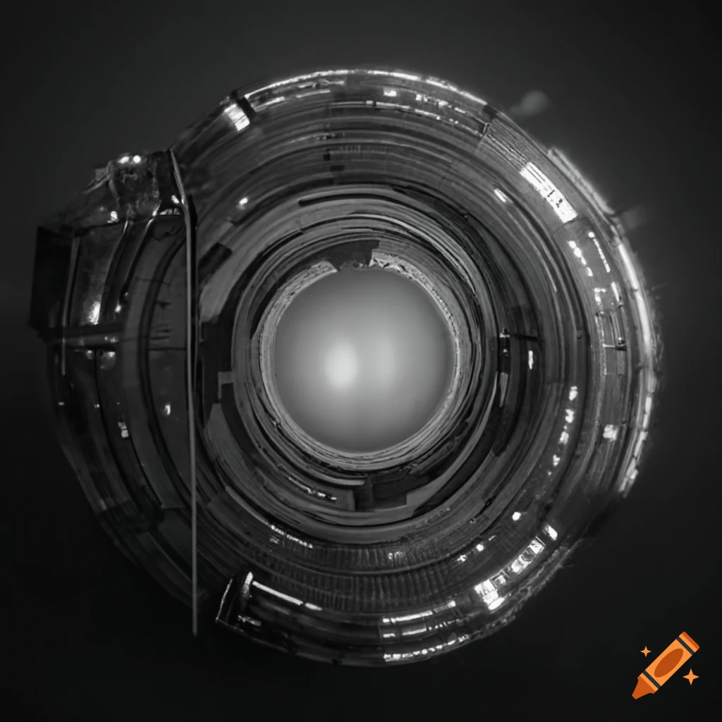 Sci-fi singularity object tesseract in black and white on Craiyon