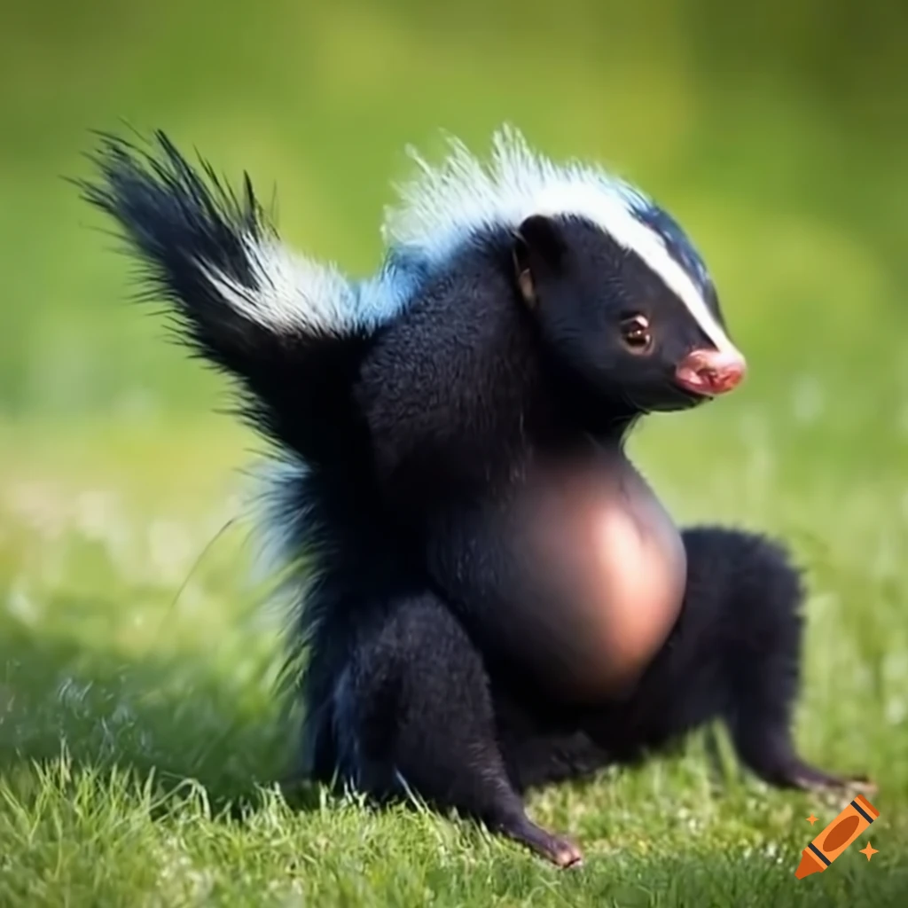 Skunk boy inflating his belly with water on Craiyon
