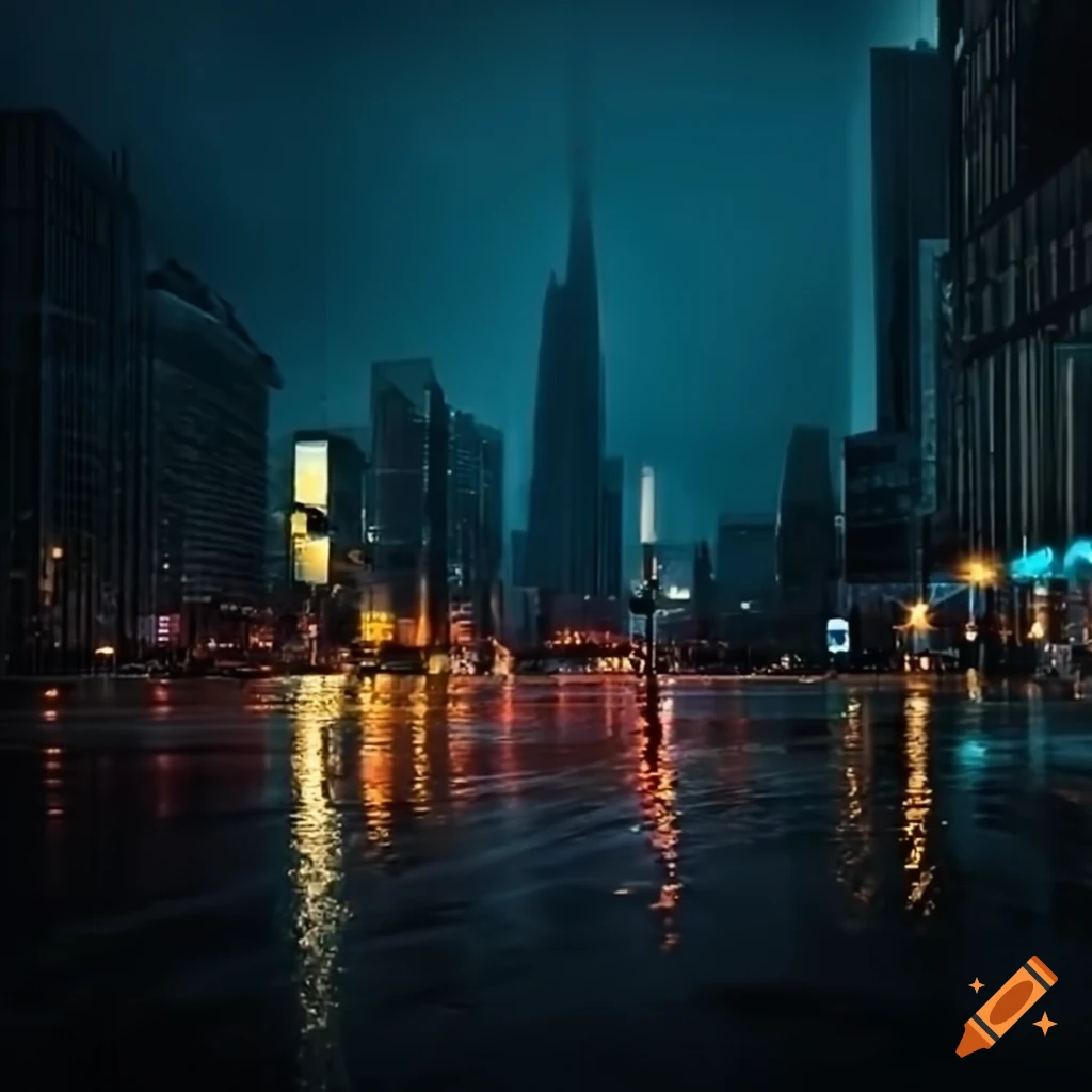 Rainy city in a liminal space on Craiyon