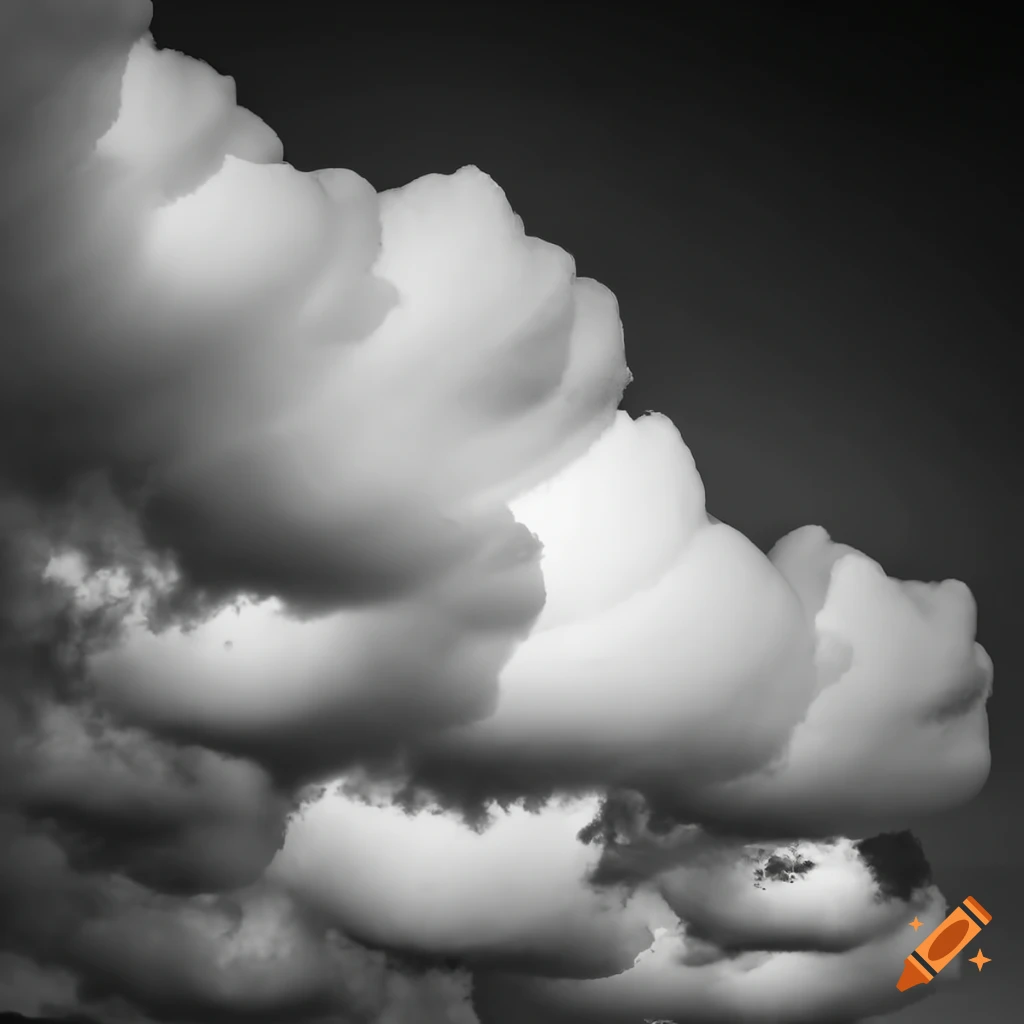 Cloud art in black, gray, and white colors on Craiyon