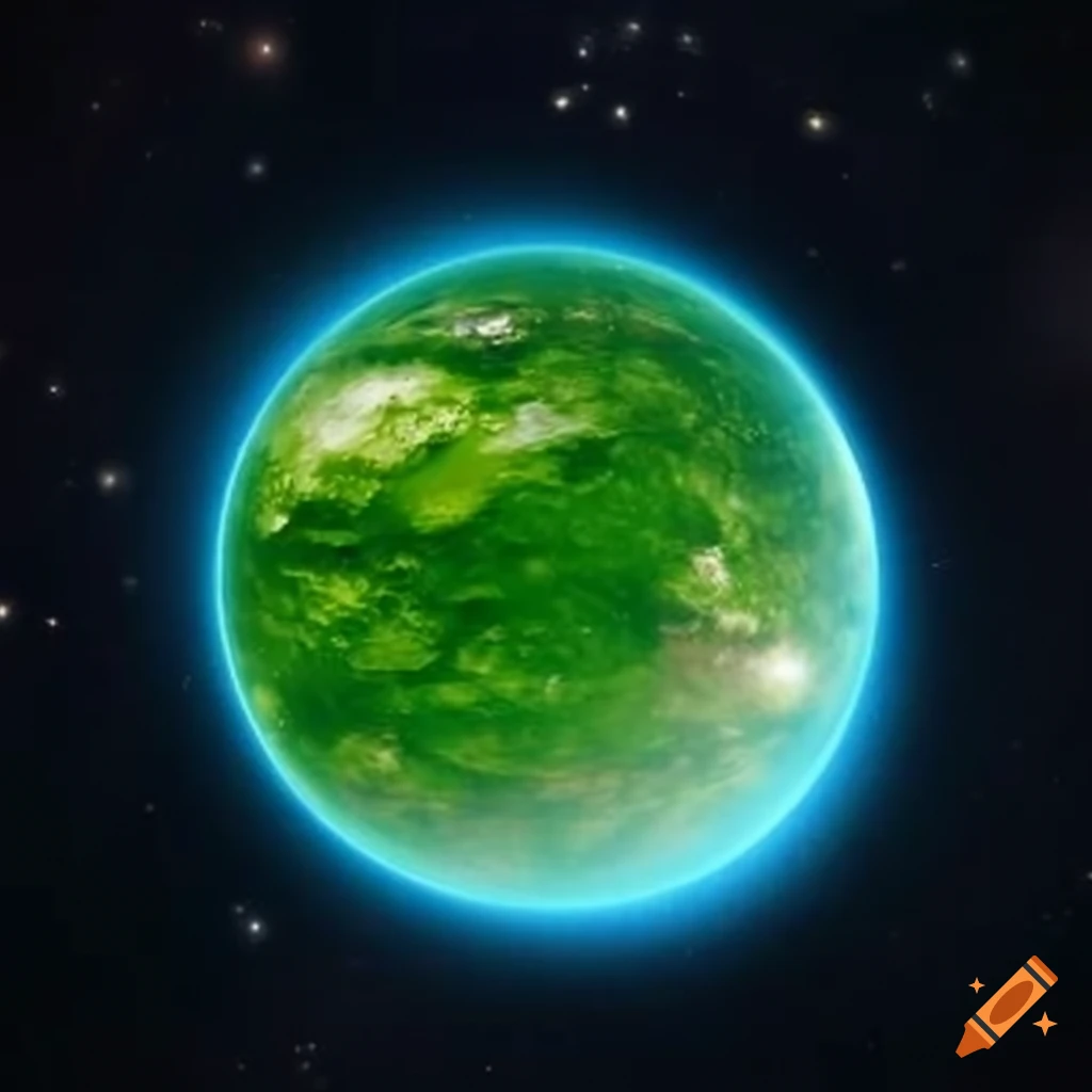 Green planet with a ring in space on Craiyon