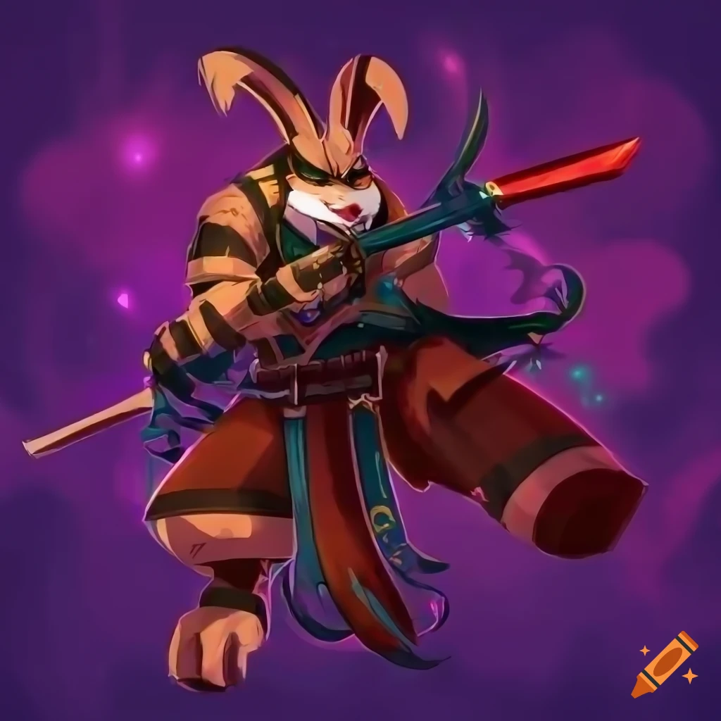 Anthro rabbit hybrid rōnin in action, ethereal and fantastical anime ...