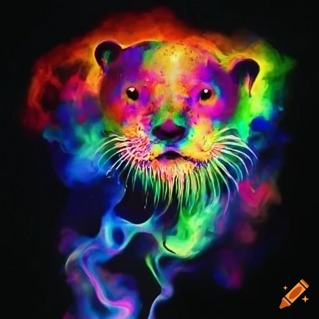 Trippy otter wizard surrounded by blacklight smoke on Craiyon