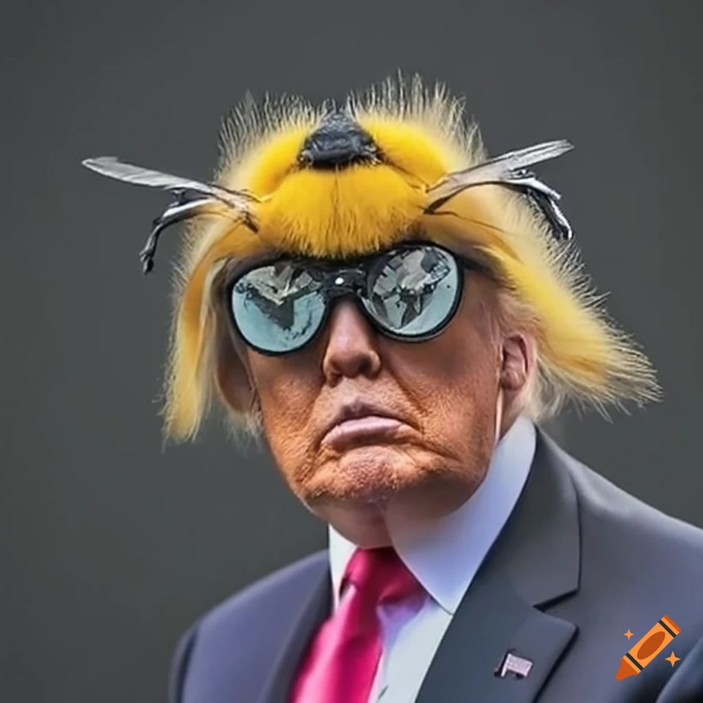 Satirical portrayal of donald trump dressed as a bumblebee on Craiyon