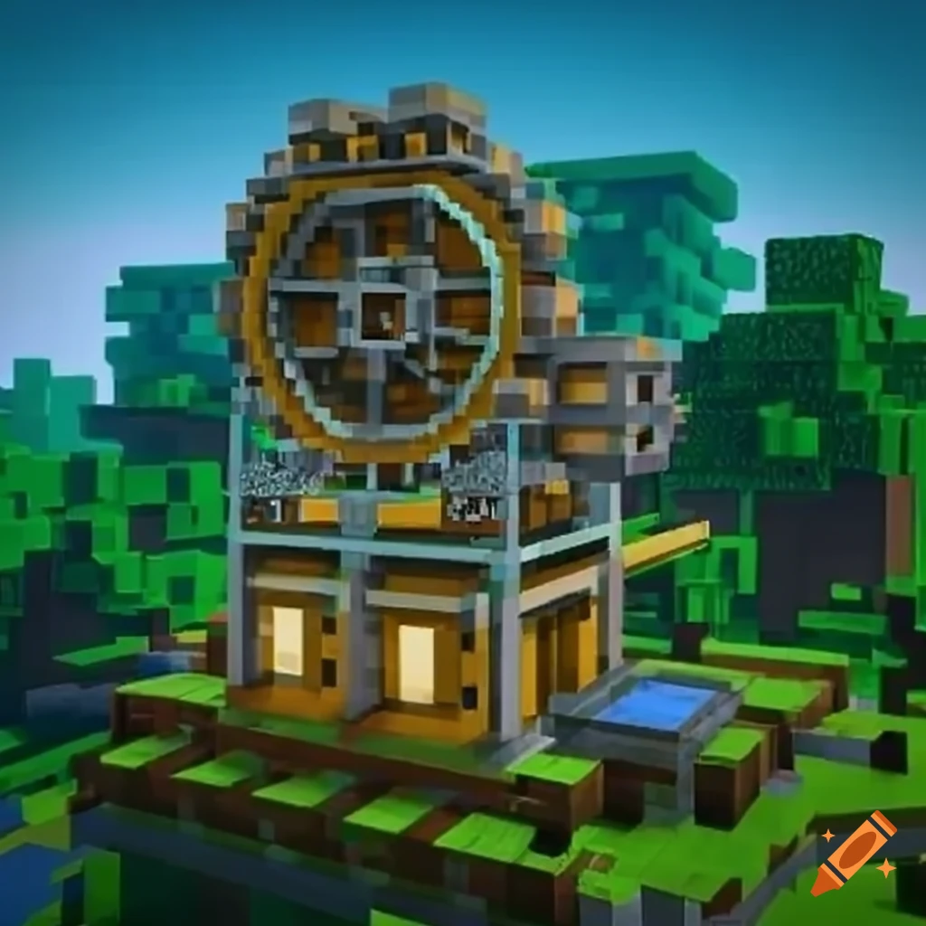 Minecraft modpack showcasing mechanical energy with a large wheel in a ...