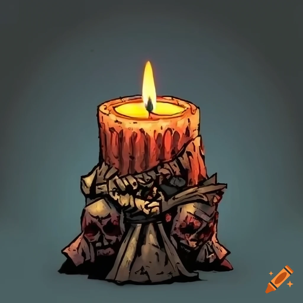 Darkest Dungeon-style candle on ornate skull with melting wax on Craiyon