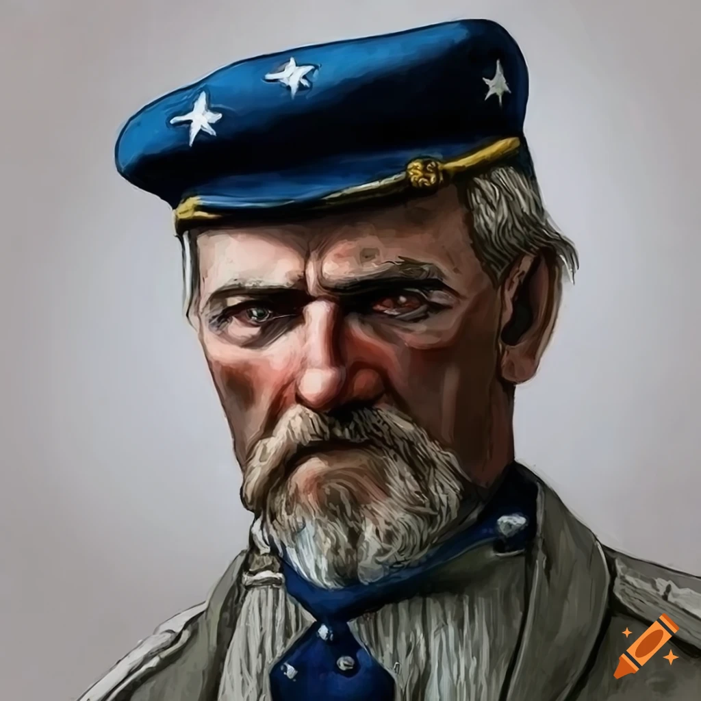 Confederate officer in gray uniform with blue accents 1862 on Craiyon