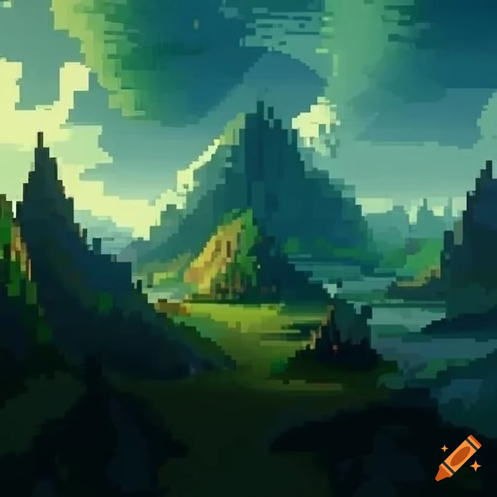 Fantasy landscape pixel art on Craiyon