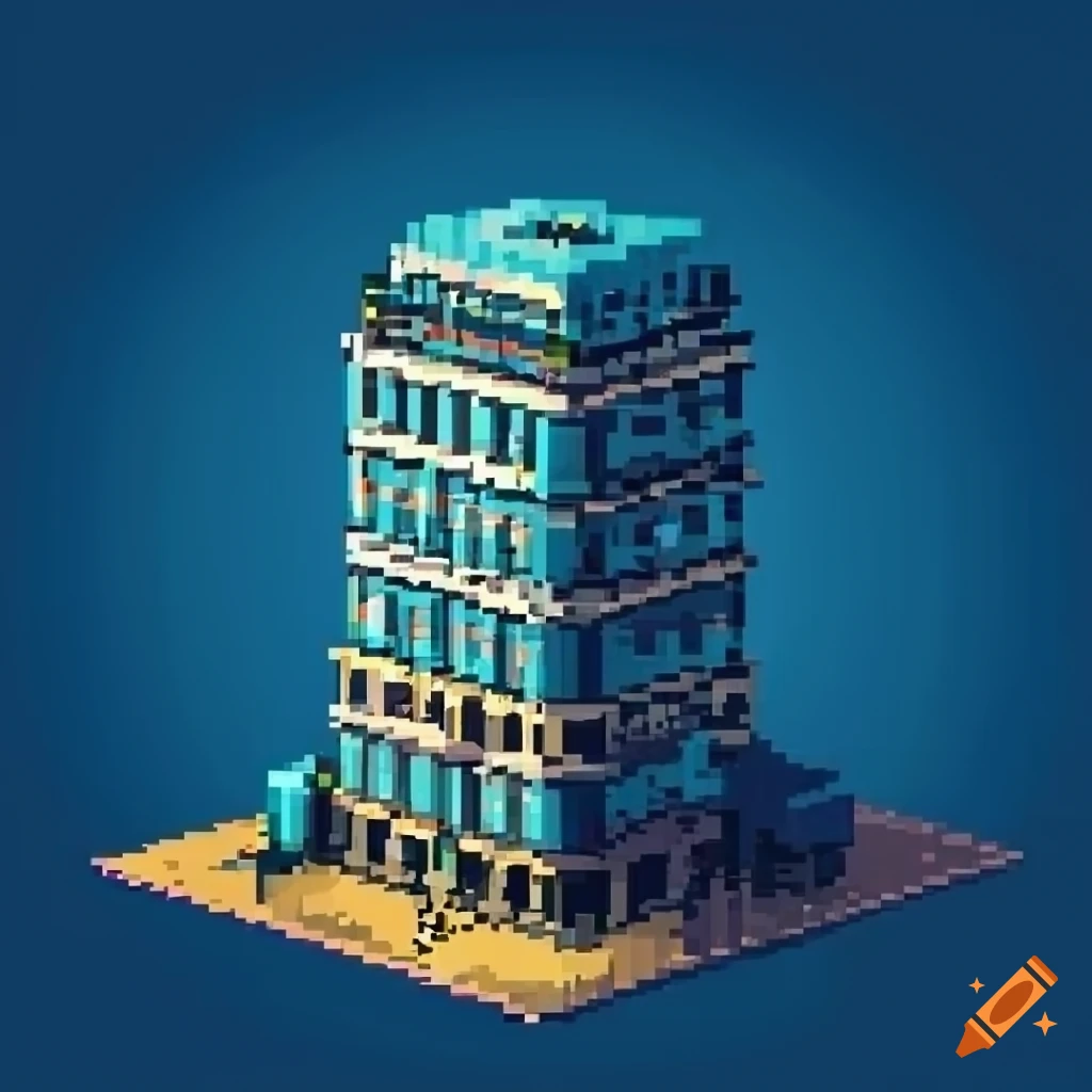 Pixel art of a large building on Craiyon